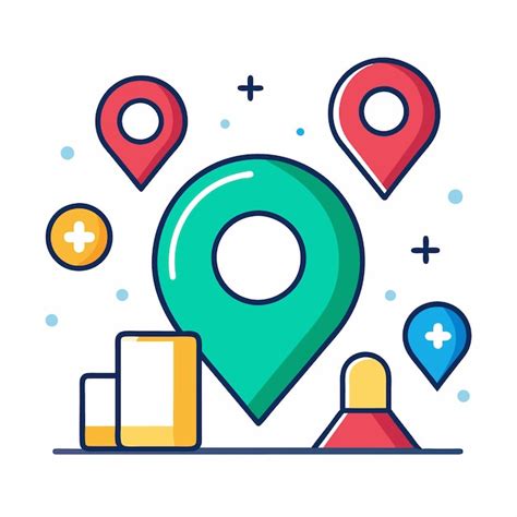 Colorful Location Pin Icons With Plus Signs And Blocks On A White Background Premium Ai