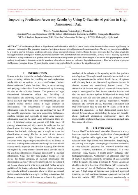 Pdf Improving Prediction Accuracy Results By Using Q Statistic Algorithm In High Dimensional Data