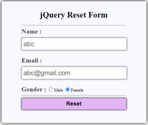 JQuery Reset Form Implementation Of JQuery Redirect Method