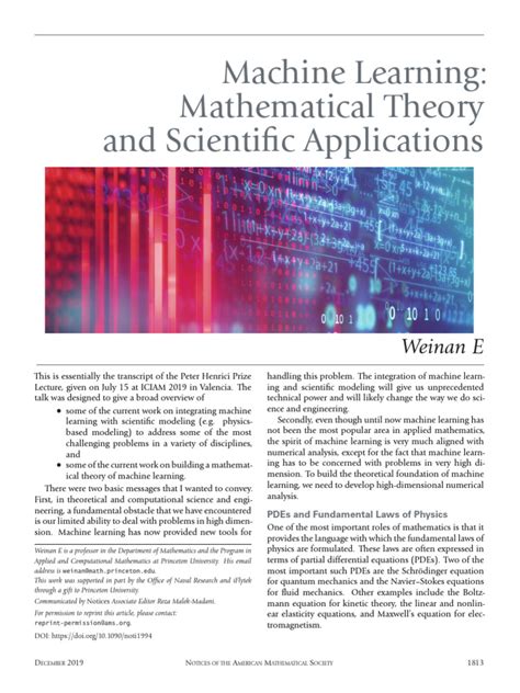 Notices Of The American Mathematical Society2020鄂维南machine Learning Mathematical Theory And