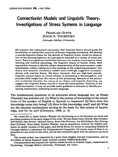 Pdf Connectionist Models And Linguistic Theory Dokumentips