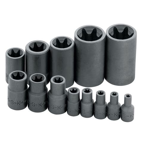 Sk Hand Tool 13 Pc 1 4 3 8 And 1 2 In Dr Female E Torx Socket Set