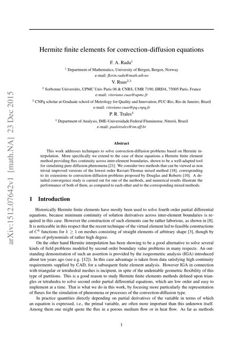 Pdf A Hermite Finite Element Method For Convection Diffusion Equations