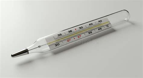 Glass Mercury Thermometer Indicating A Body Temperature Of 37 Degrees