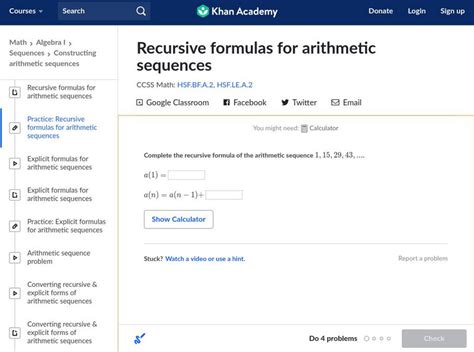 Khan Academy Recursive Formulas For Arithmetic Sequences Unknown Type For 9th 10th Grade