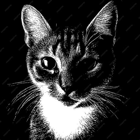 A Black And White Picture Of A Cat With A White Face Premium Ai