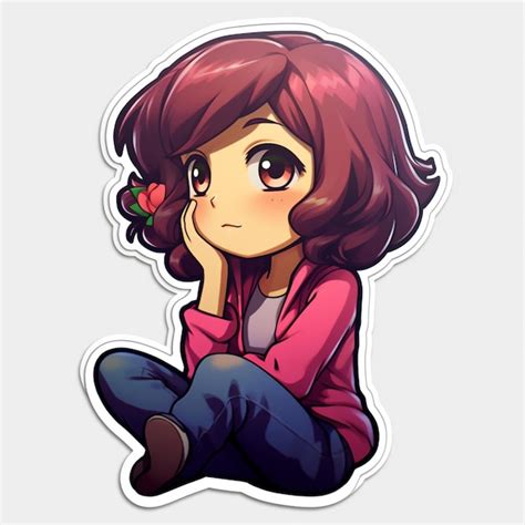 Premium Ai Image Anime Girl Sitting On The Ground With Her Hand On Her Chin Generative Ai