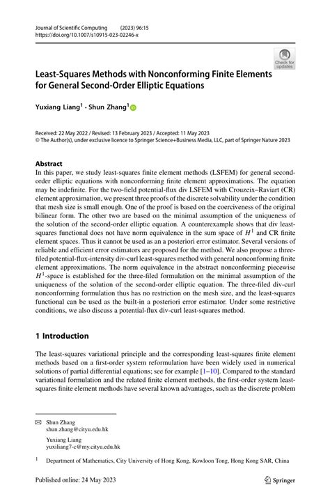 Pdf Least Squares Methods With Nonconforming Finite Elements For General Second Order Elliptic