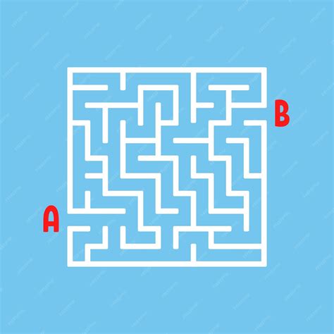 어린이를 위한 추상 사각형 미로 게임 어린이를 위한 퍼즐 미로 수수께끼 올바른 길 찾기 프리미엄 벡터