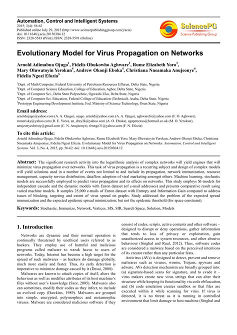 Pdf Evolutionary Model For Virus Propagation On Networks