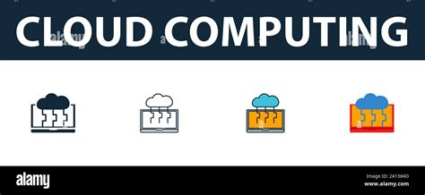cloud computing icon set four simple symbols in diferent styles from