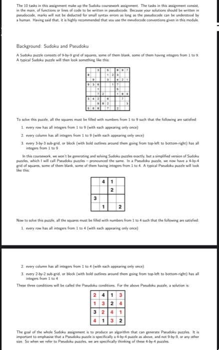 Solved The 10 Tasks In This Assignment Make Up The Sudoku