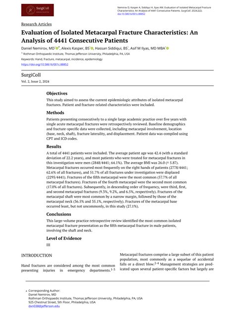 Pdf Evaluation Of Isolated Metacarpal Fracture Characteristics An Analysis Of 4441