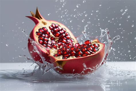 Pomegranate Exploding With Vibrant Seeds Captured In Mid Air During A Dynamic Culinary