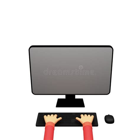 3d Render Of Human Hand Using Keyboard With Monitor Mouse On White Stock Illustration