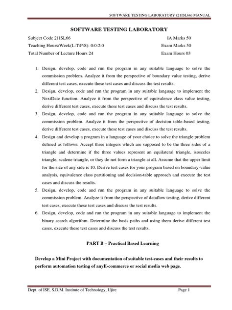 21isl66 Software Testing Lab Manual Fina Pdf Software Testing Software Release