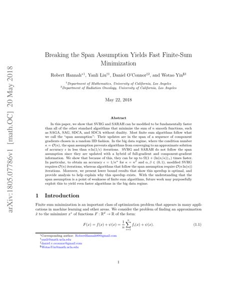 Pdf Breaking The Span Assumption Yields Fast Finite Sum Minimization