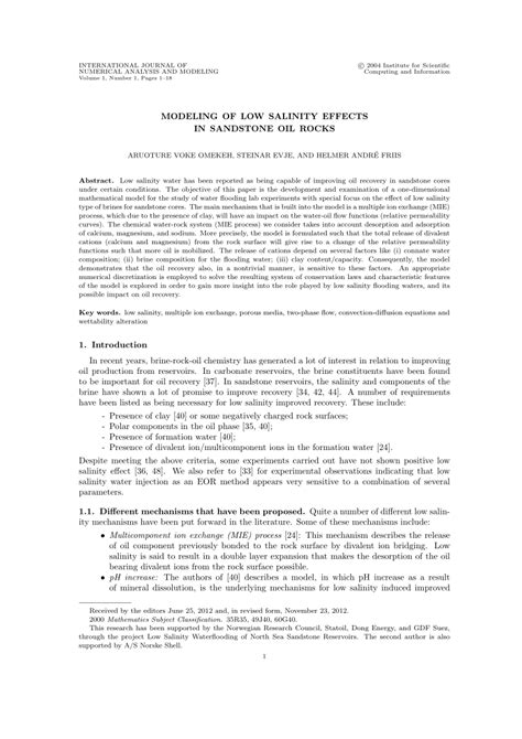 Pdf Modeling Of Low Salinity Effects In Sandstone Oil Rocks