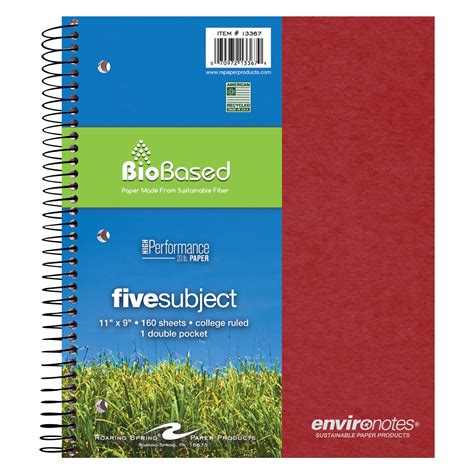 Environotes® Recycled Five Subject Wirebound Notebook With Heavyweight
