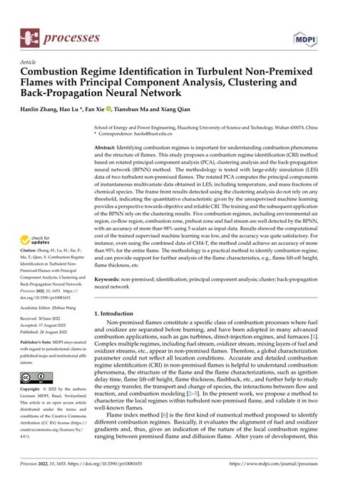 Pdf Combustion Regime Identification In Turbulent Non Premixed Flames With Principal Component