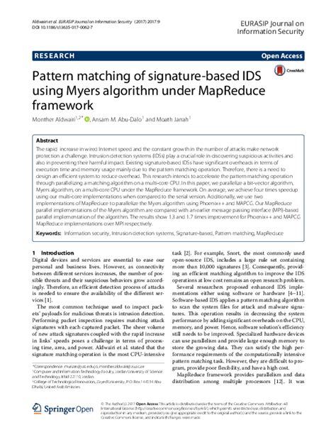 Pdf Pattern Matching Of Signature Based Ids Using Myers Algorithm