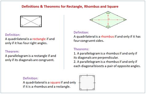 Theorems Rectangle Rhombus Square Examples Solutions Worksheets