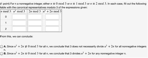 Solved 1 Point For N A Nonnegative Integer Either N 0