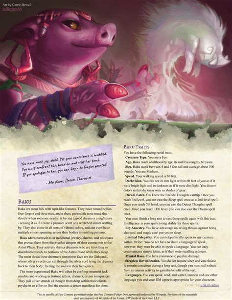 Baku The Dream Eater Yōkai Player Race R Unearthedarcana