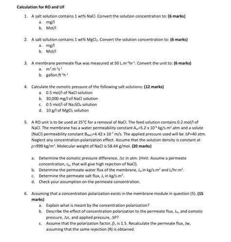 Solved A Salt Solution Contains Wt NaCl Convert The Chegg Com