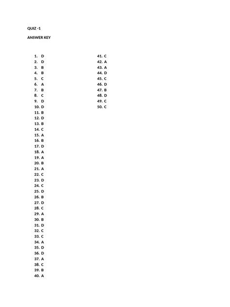 Quiz 1 Answer Key Pdf