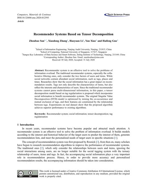 Pdf Recommender Systems Based On Tensor Decomposition