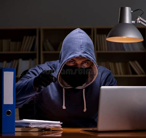 Hacker Stealing Personal Data From Home Computer Stock Image Image Of