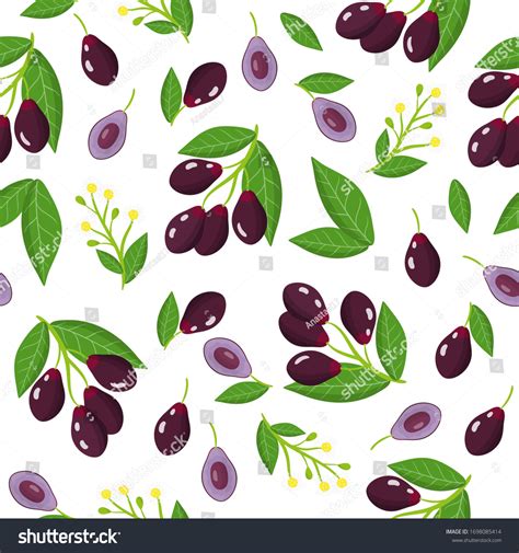 Vector Cartoon Seamless Pattern Syzygium Cumini Stock Vector Royalty
