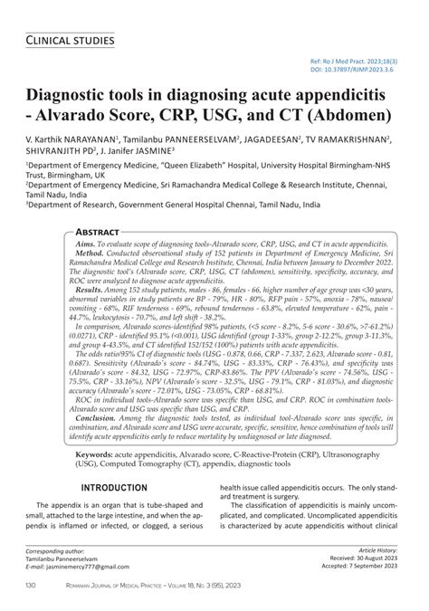 Pdf Diagnostic Tools In Diagnosing Acute Appendicitis Alvarado Score Crp Usg And Ct Abdomen