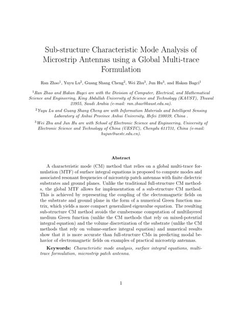 Pdf Sub Structure Characteristic Mode Analysis Of Microstrip Antennas