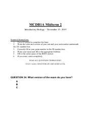 Midterm 2 Masterfile 3 Pdf MCDB1A Midterm 2 Introductory Biology November 13 2019 H