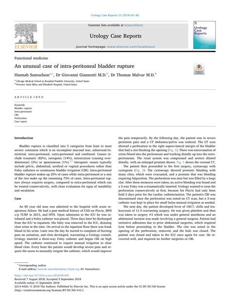 Pdf An Unusual Case Of Intra Peritoneal Bladder Rupture