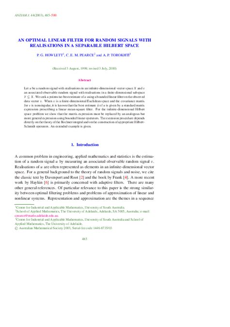 Pdf An Optimal Linear Filter For Random Signals With Realisations In