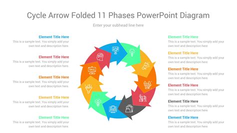 Cycle Arrow Folded 11 Phases Powerpoint Diagram CiloArt