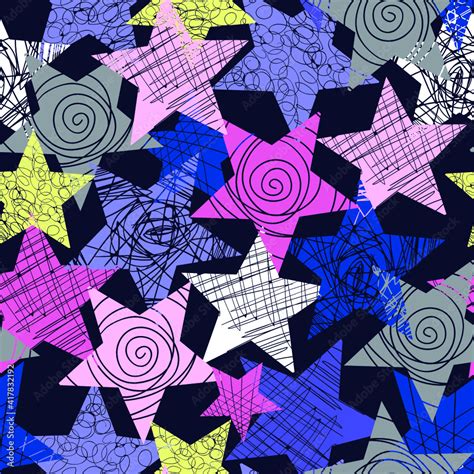 Abstract Seamless Grunge Pattern With Stars Bright Gradient Background