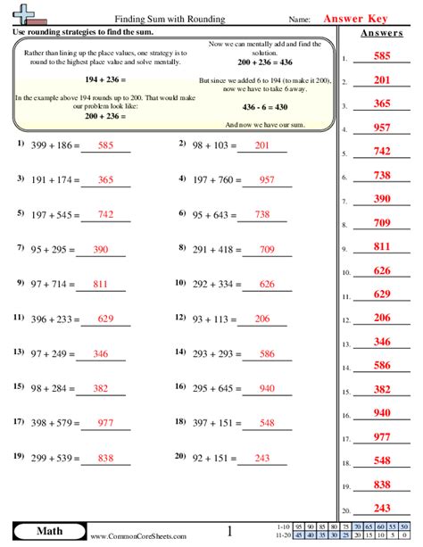Finding Sum With Rounding Worksheet Download