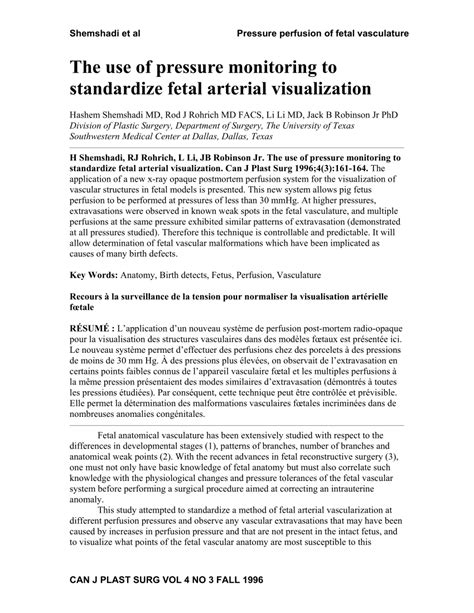 Pdf The Use Of Pressure Monitoring To Standardize Fetal Arterial
