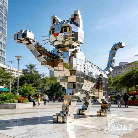 Large Outdoor Metal Lego Cat Sculpture Pixel Art Dzj 362