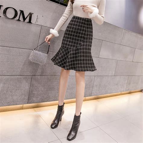 Женская юбка миди с оборками винтажная клетчатая Высокая талия платье русалки длиной до колена
