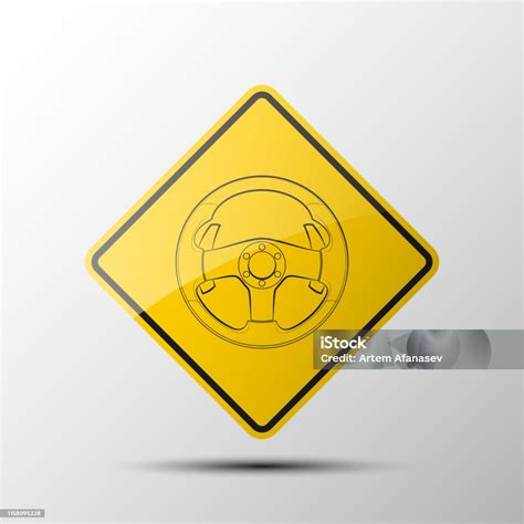 노란색 다이아몬드 빈 도로 표지판 검은 테두리 흰색 배경에 이미지 스티어링 휠 아이콘입니다 그림 자동차 바퀴 사진 거리에 대한 스톡 벡터 아트 및 기타 이미지 Istock