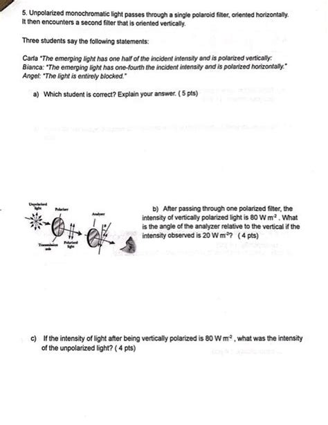Solved 5 Unpolarized Monochromatic Light Passes Through A