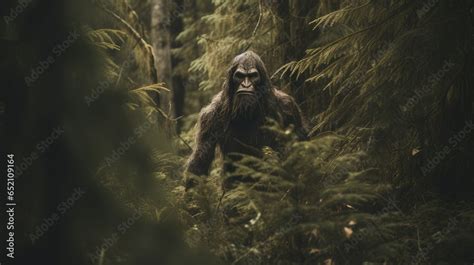Large Sasquatch Bigfoot Character Hiding In The Woods Generative Ai Stock Illustration Adobe