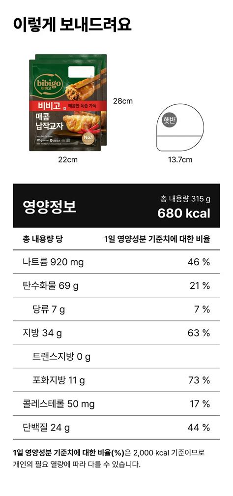 비비고 매콤납작교자 315gx2개