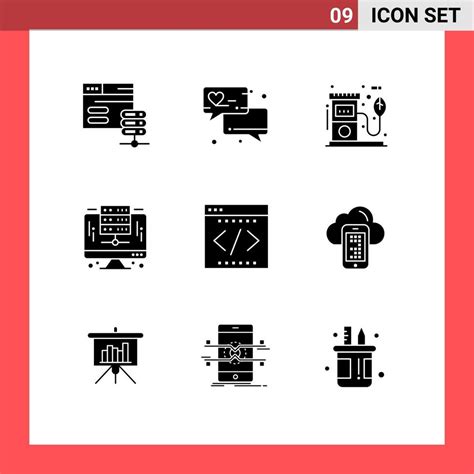 Modern Set Of 9 Solid Glyphs And Symbols Such As Coding Server Fuel