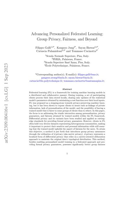 Advancing Personalized Federated Learning Group Privacy Fairness And Beyond Deepai